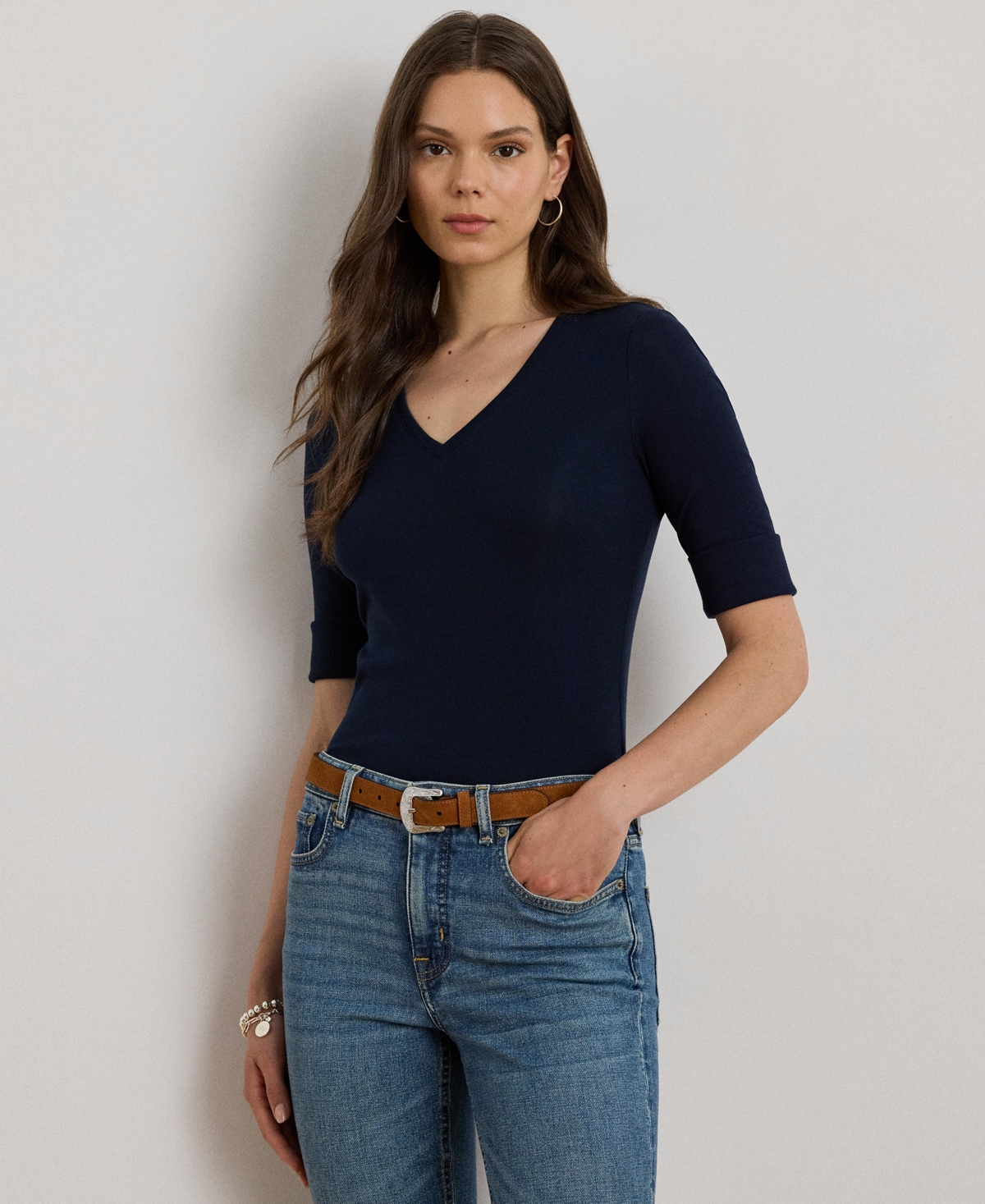 Click here for Lauren Ralph Lauren Elbow-Sleeve Top - Lauren Navy prices