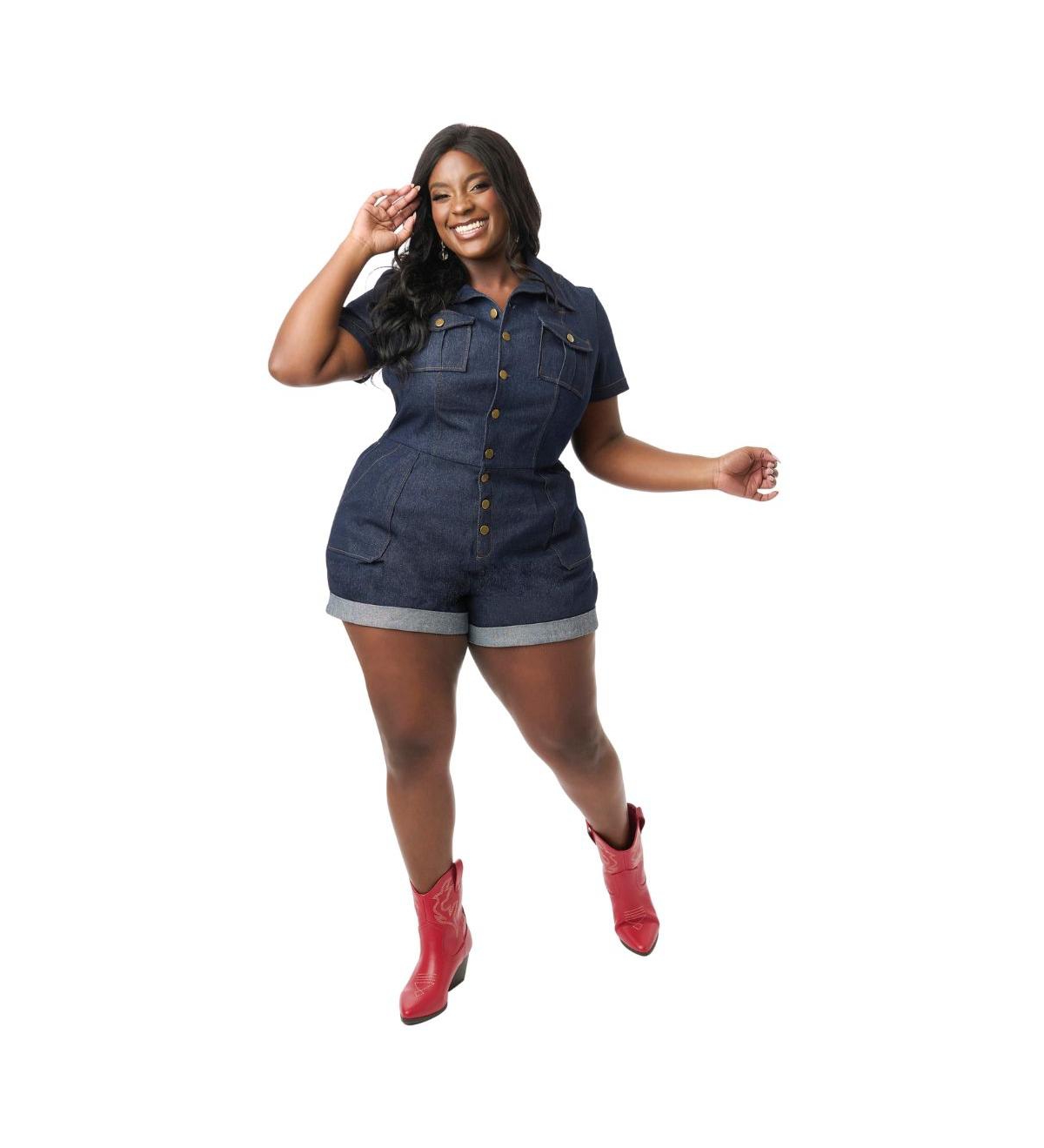 Click here for Unique Vintage Plus Size Garage Style Romper - Dar... prices