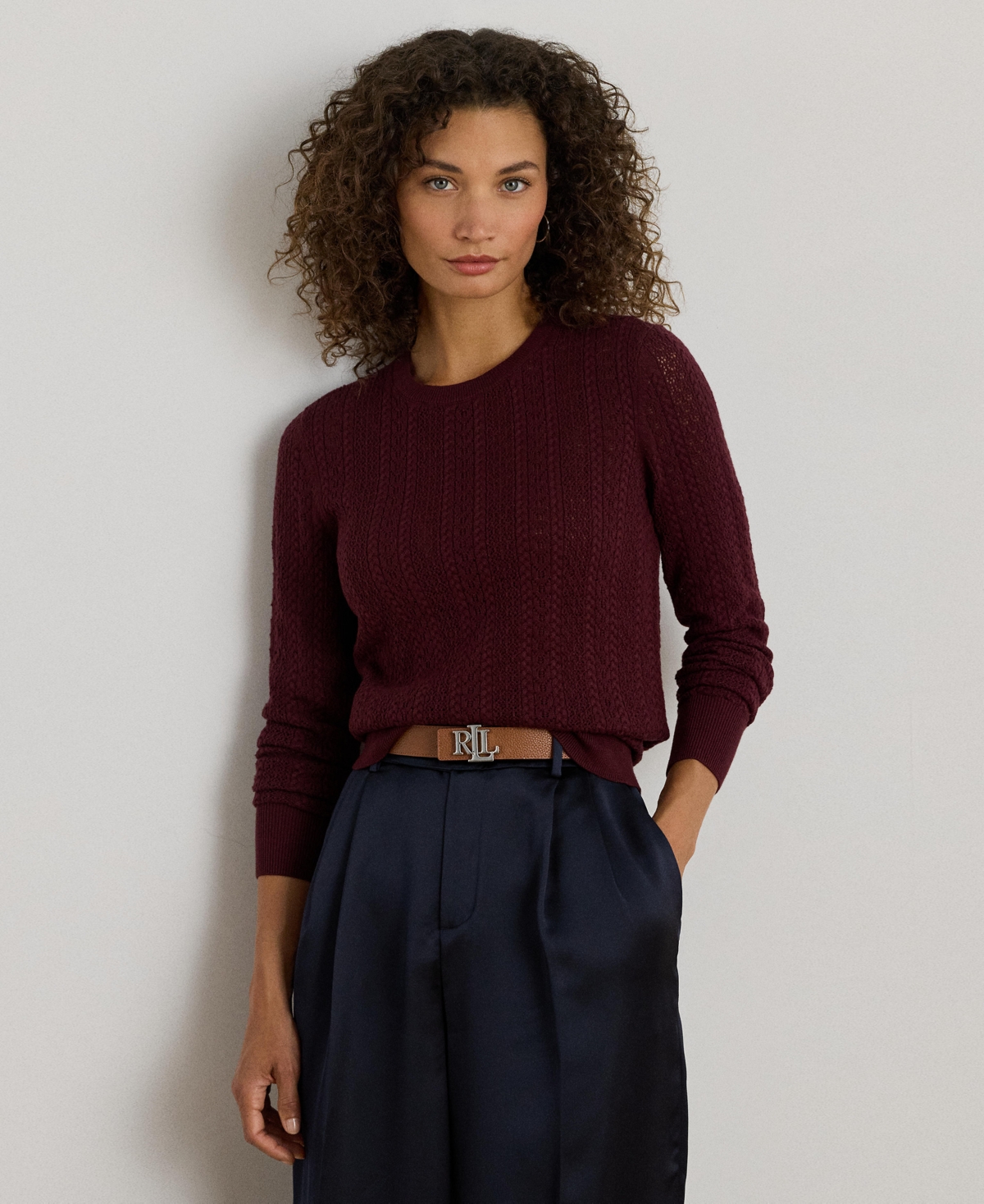 Click here for Lauren Ralph Lauren Womens Long Sleeves Pointelle-... prices