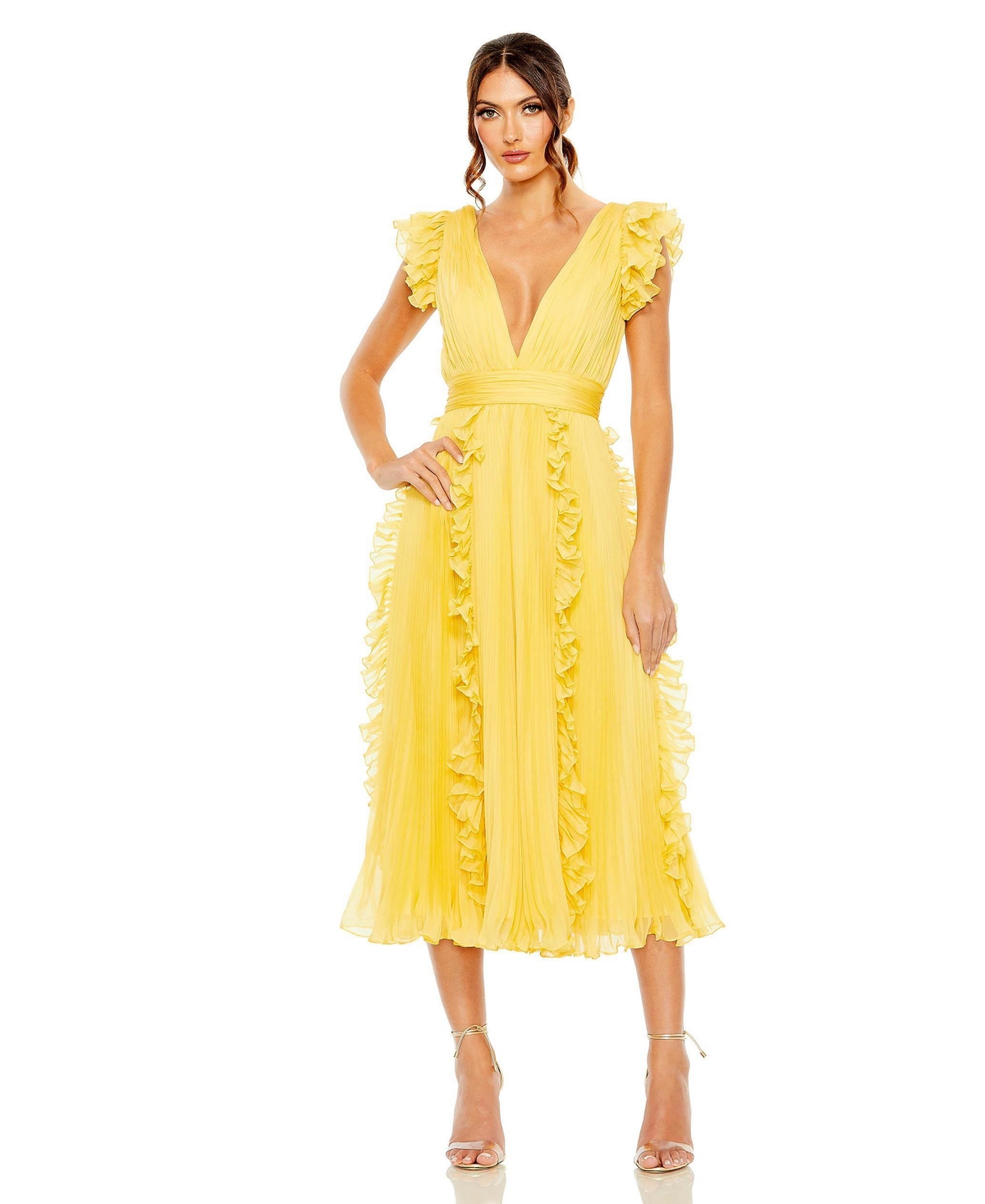 Click here for Mac Duggal Womens Pleated Chiffon V Neck Ruffle Mi... prices