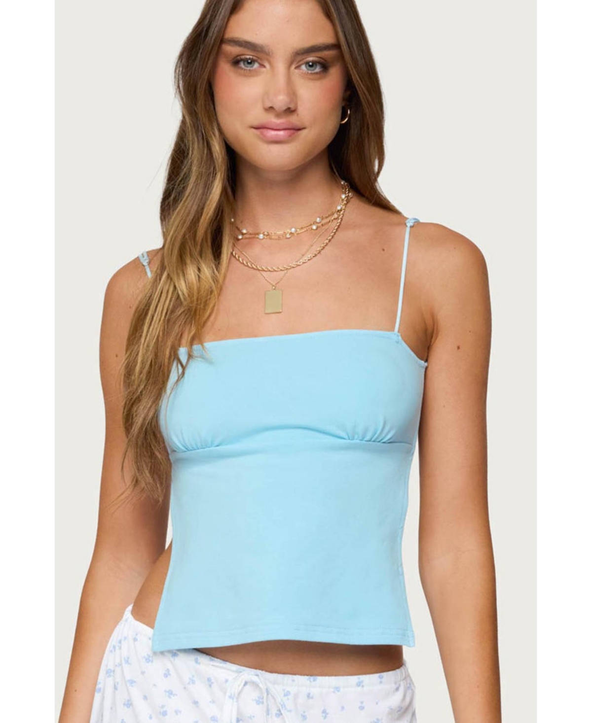 Edikted Womens Jinx Polka Dot Open-Back Top - Light-blue