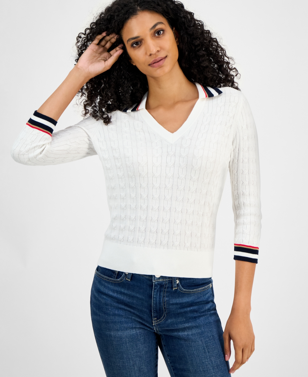 Click here for Tommy Hilfiger Womens Spread-Collar Cotton Sweater... prices