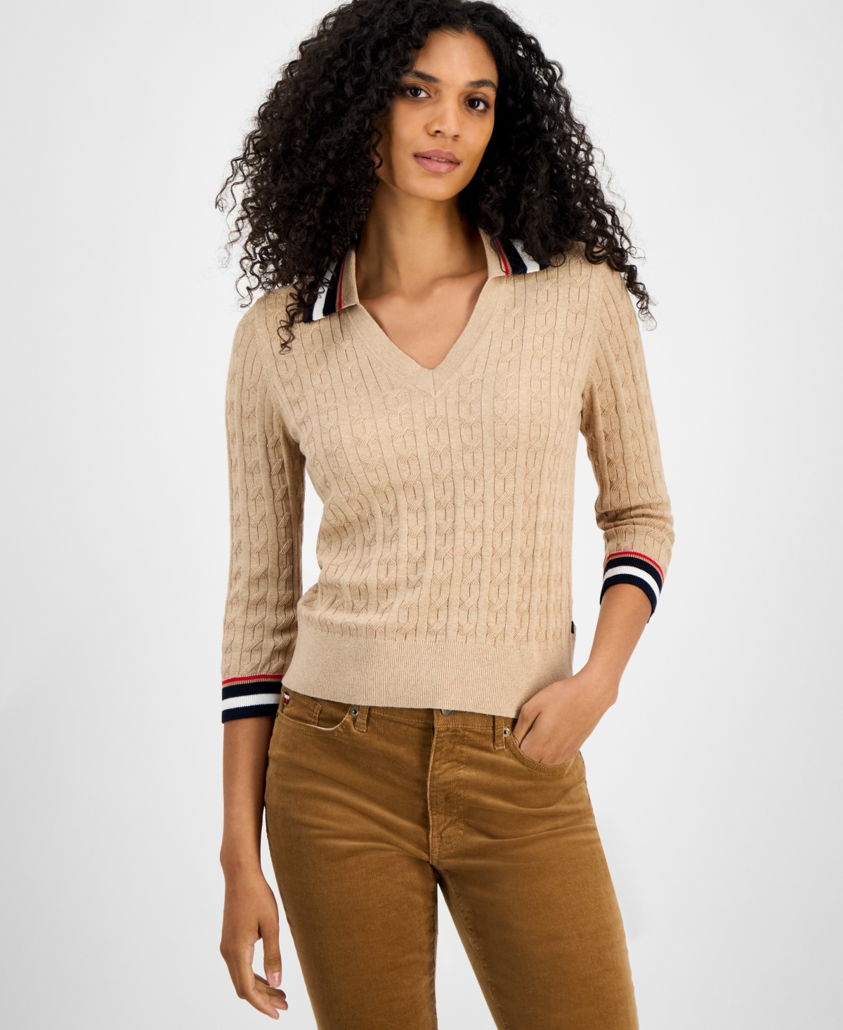 Click here for Tommy Hilfiger Womens Spread-Collar Cotton Sweater... prices
