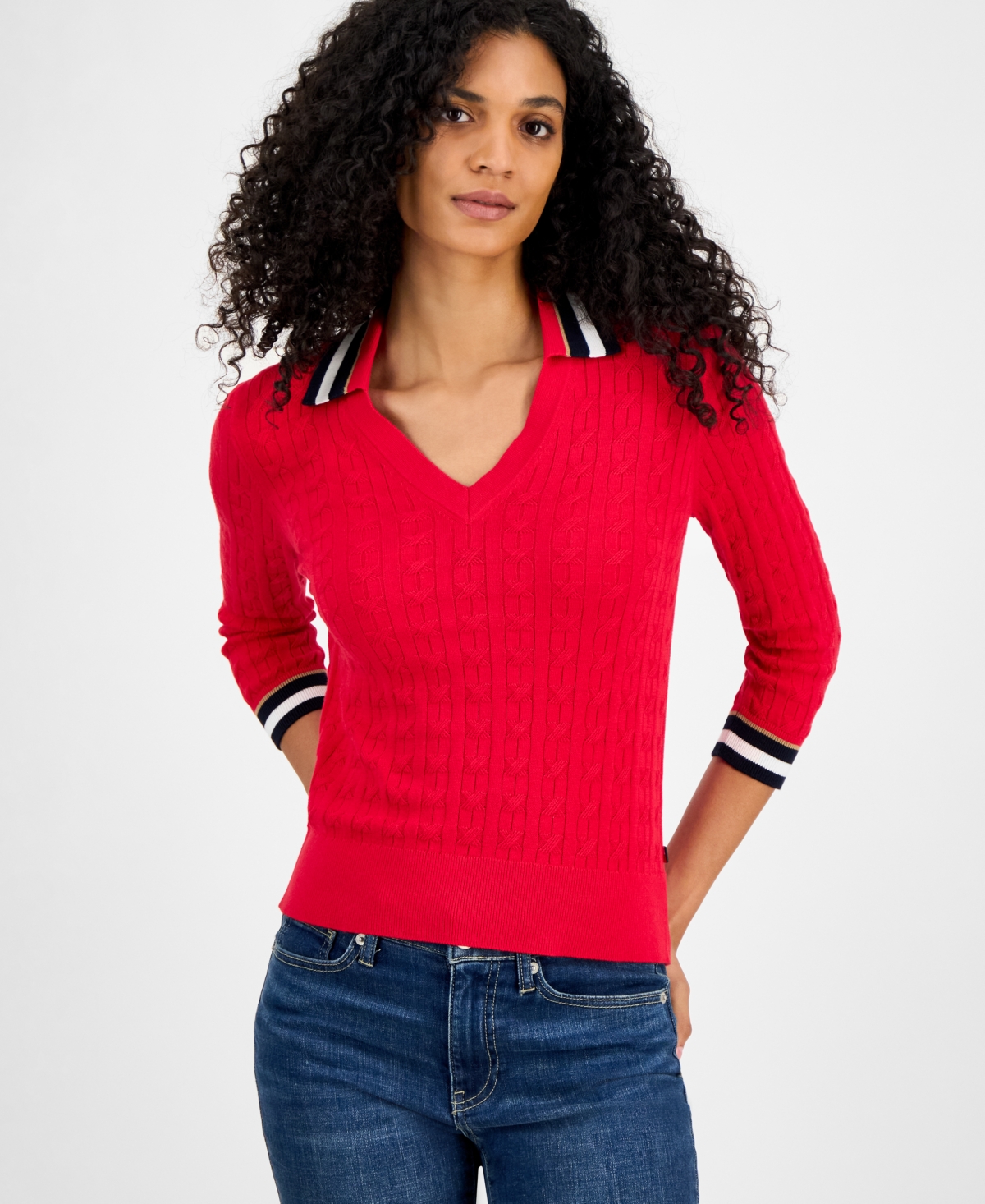 Click here for Tommy Hilfiger Womens Spread-Collar Cotton Sweater... prices