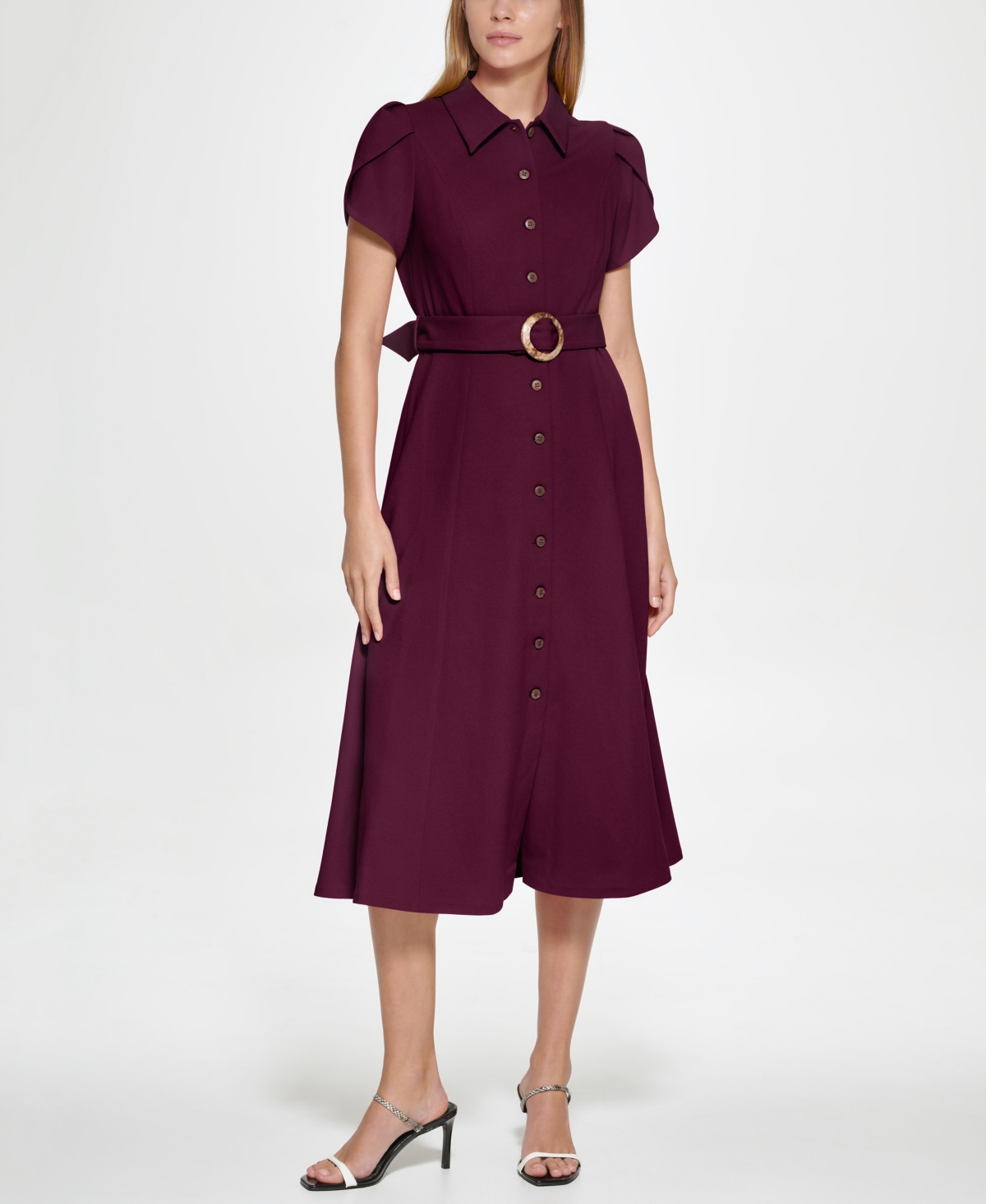 Click here for Calvin Klein Womens Scuba Crepe Belted Shirtdress... prices