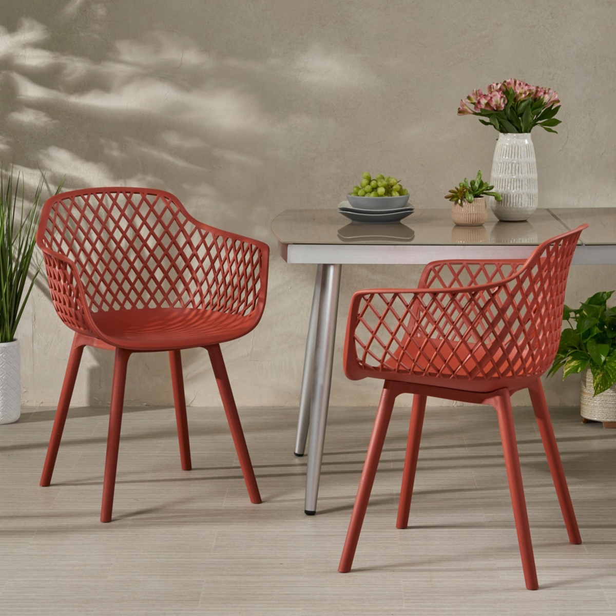 Click here for Set Of 2 Outdoor Dining Chair In Red prices