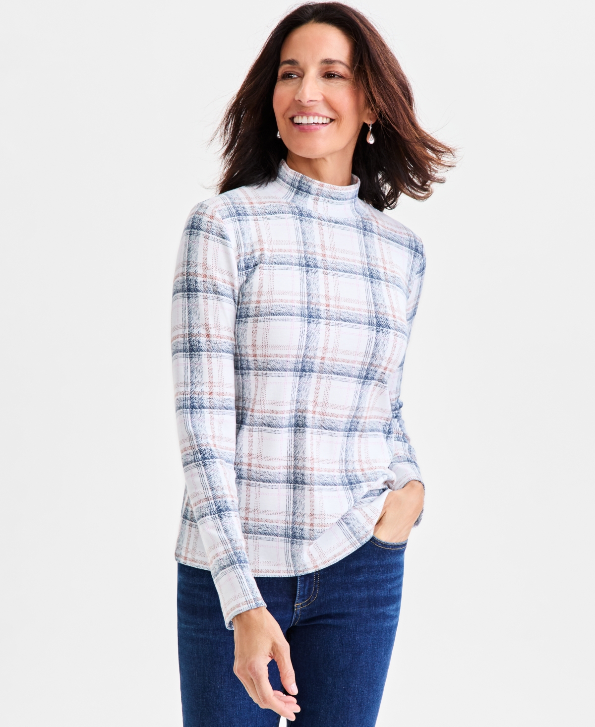 Click here for Style & Co Womens Printed Mock Neck Knit Top  Macy... prices