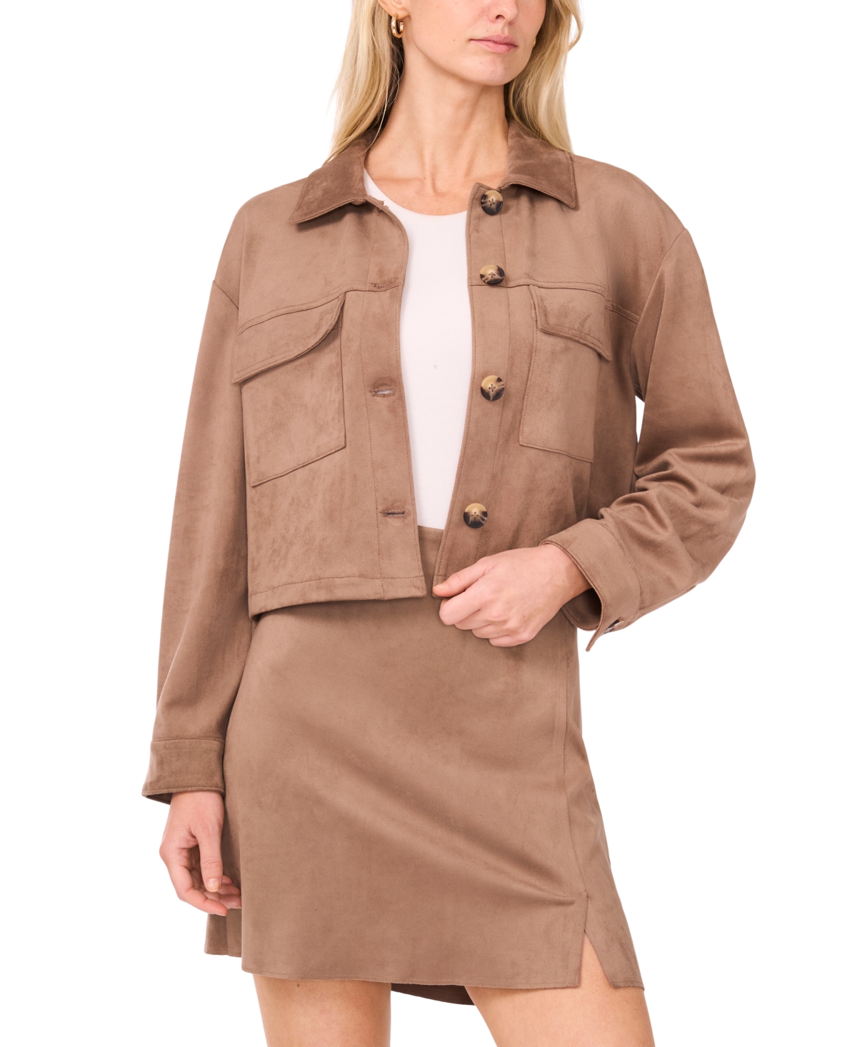 Click here for Vince Camuto Womens Cropped Faux-Suede Jacket - Ri... prices