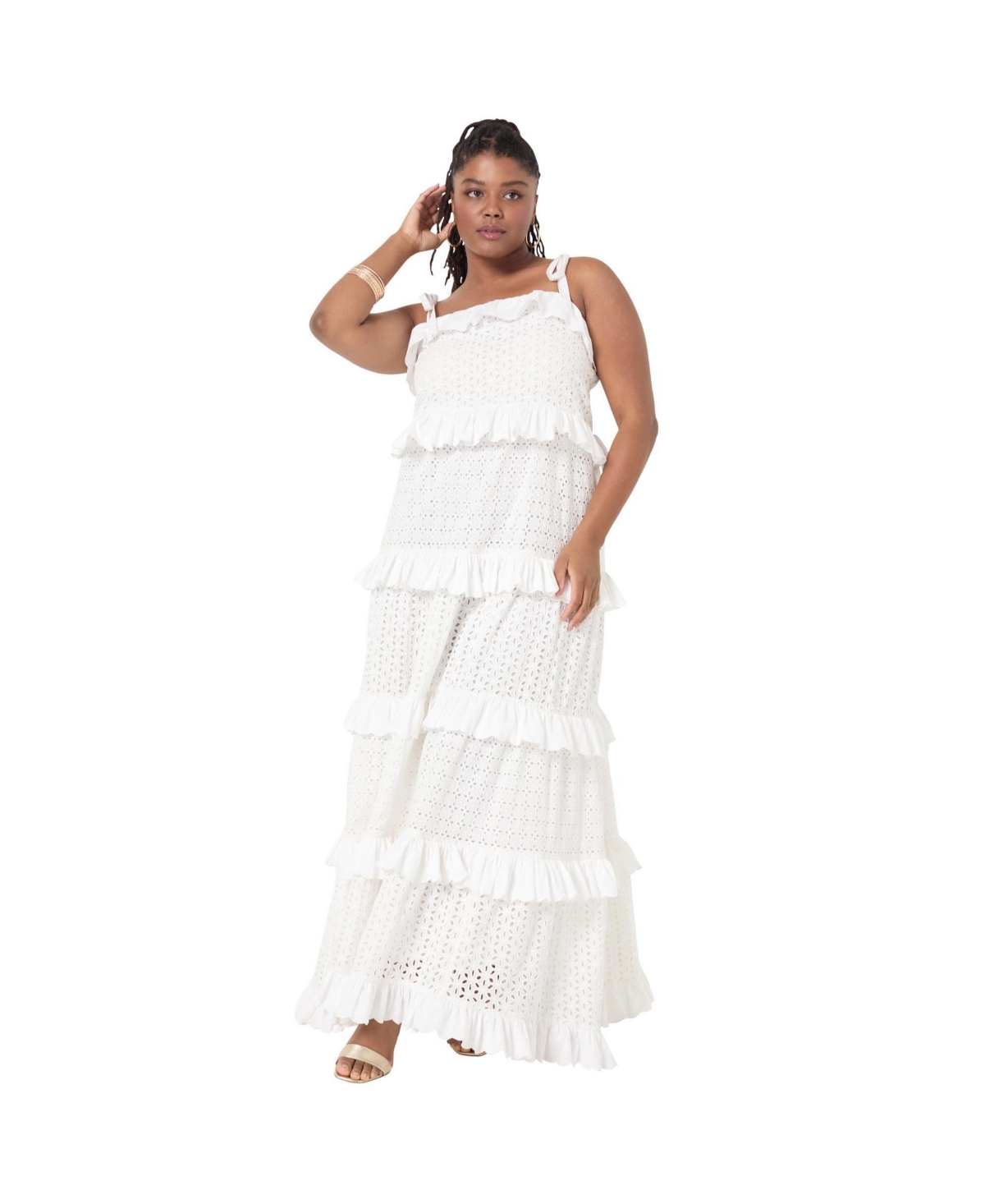 Click here for June + Vie Womens Plus Size Eyelet Tiered Maxi Dre... prices