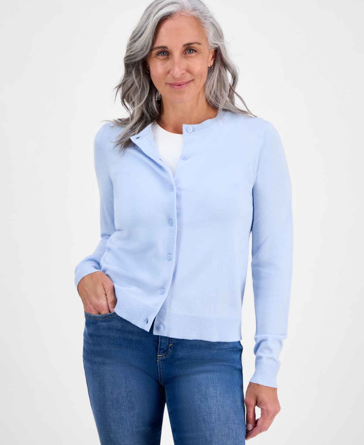 Click here for Style & Co Womens Petite Button-Up Cardigan  Creat... prices