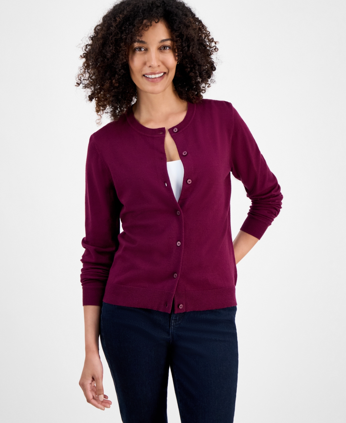 Click here for Style & Co Womens Petite Button-Up Cardigan  Creat... prices