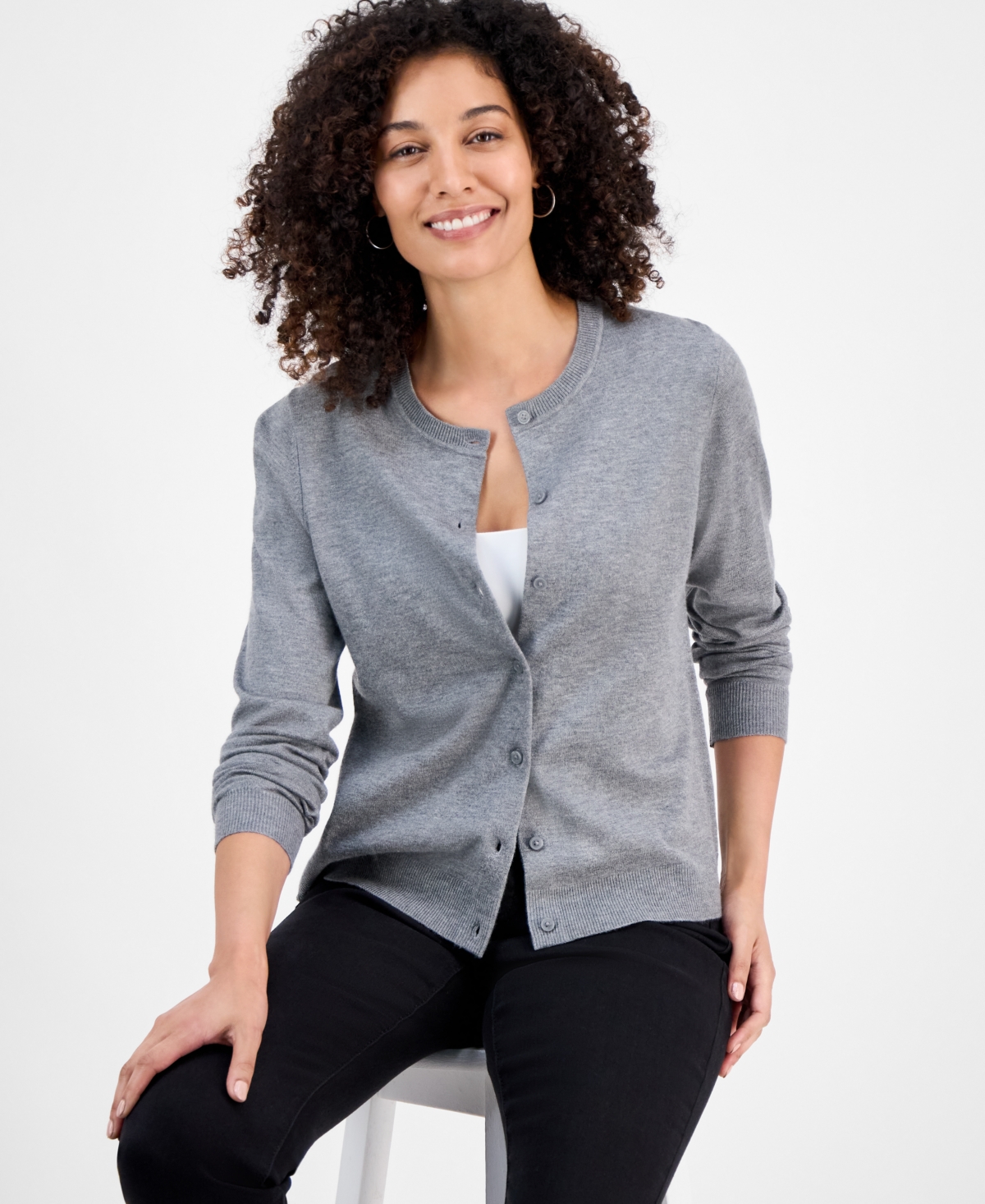 Click here for Style & Co Womens Petite Button-Up Cardigan  Creat... prices