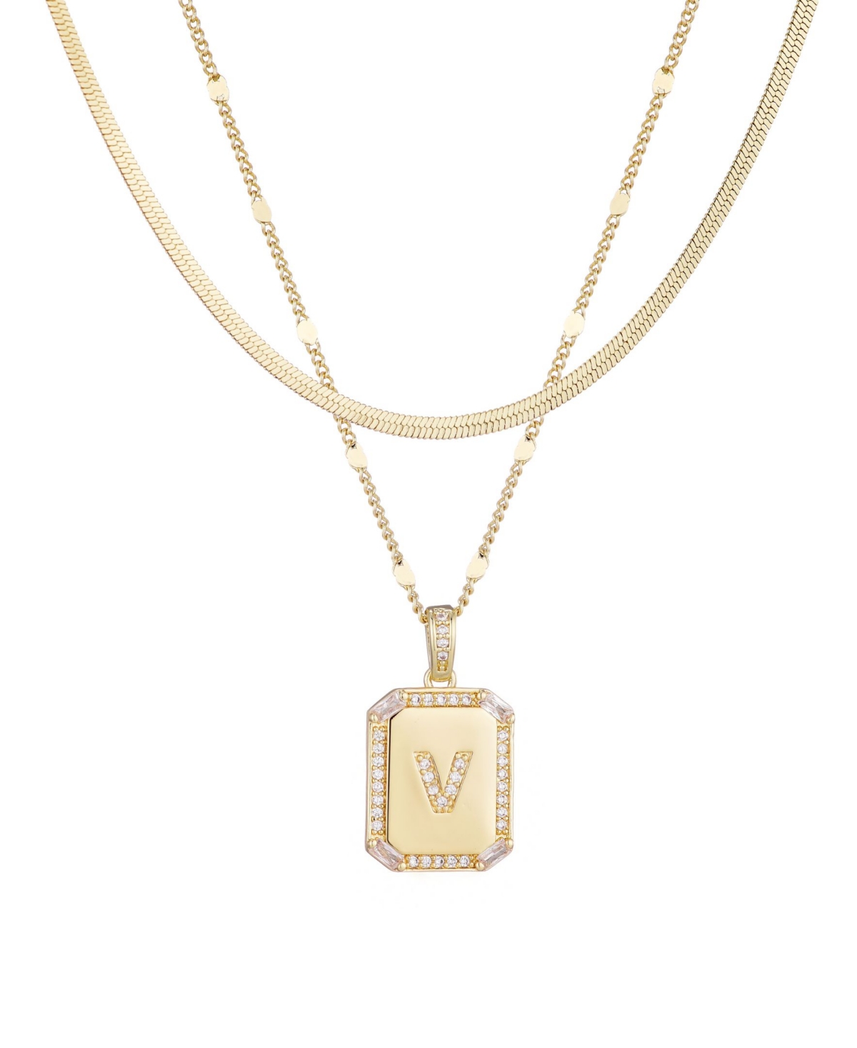 Click here for Adornia Gold Pave Tag Pendant and Herringbone Chai... prices