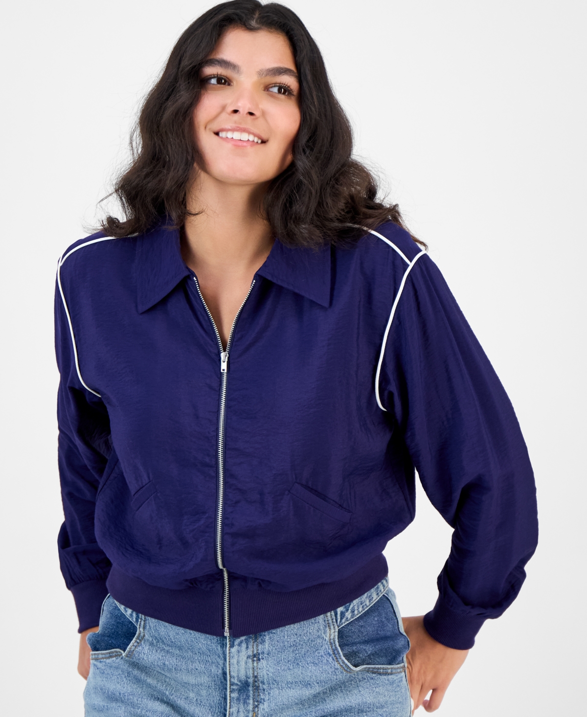 Click here for Bar Iii Womens Piping Trim Windbreaker Jacket  Mac... prices