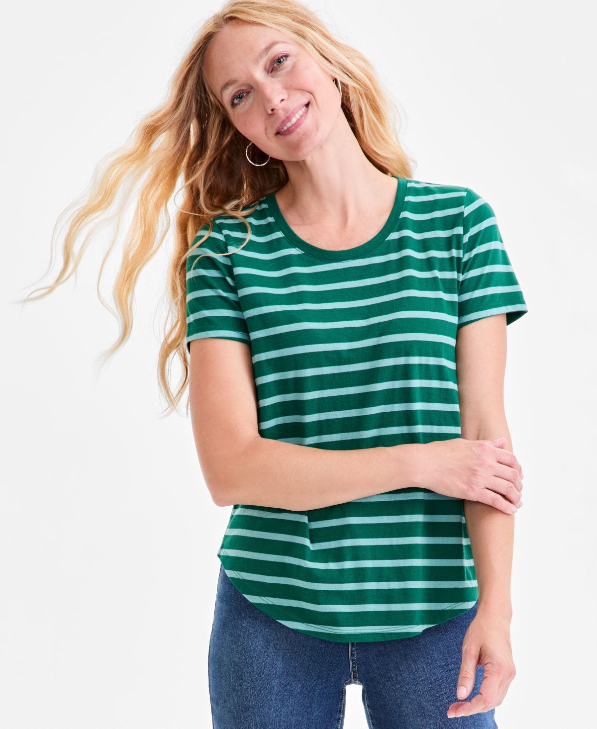 Click here for Style & Co Womens Striped Crewneck Short-Sleeve T-... prices