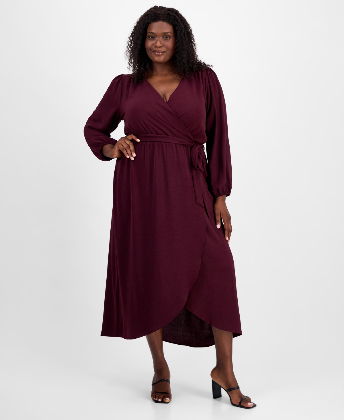 Click here for Connected Plus Size Tie-Front Wrap Maxi Dress - Br... prices