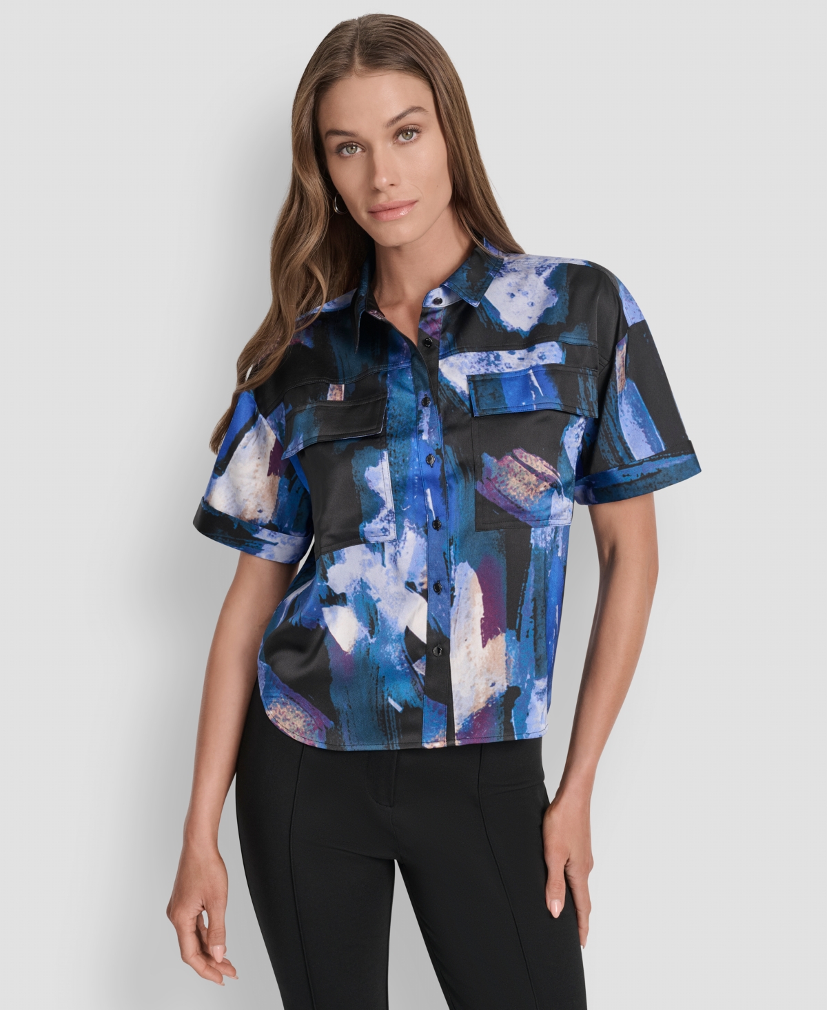 Click here for Dkny Womens Printed Flap-Pocket Camp Shirt - Class... prices