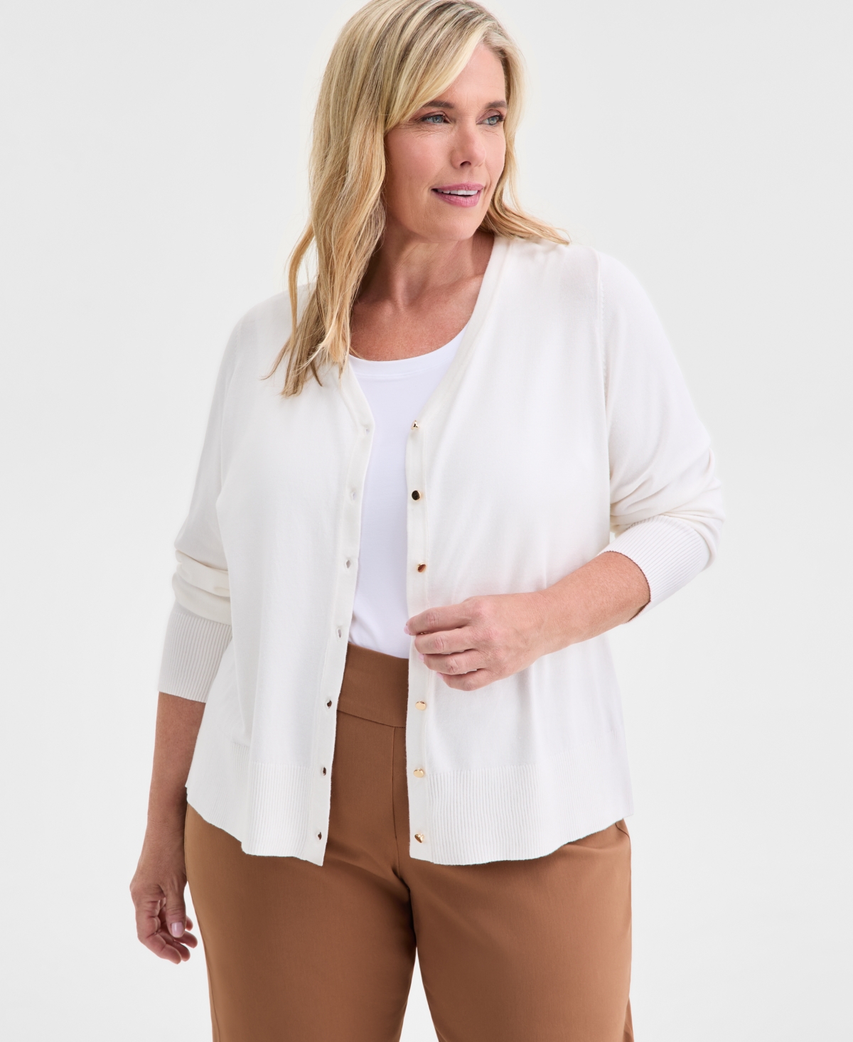 Click here for Jm Collection Plus Size V-Neck Button-Front Cardig... prices