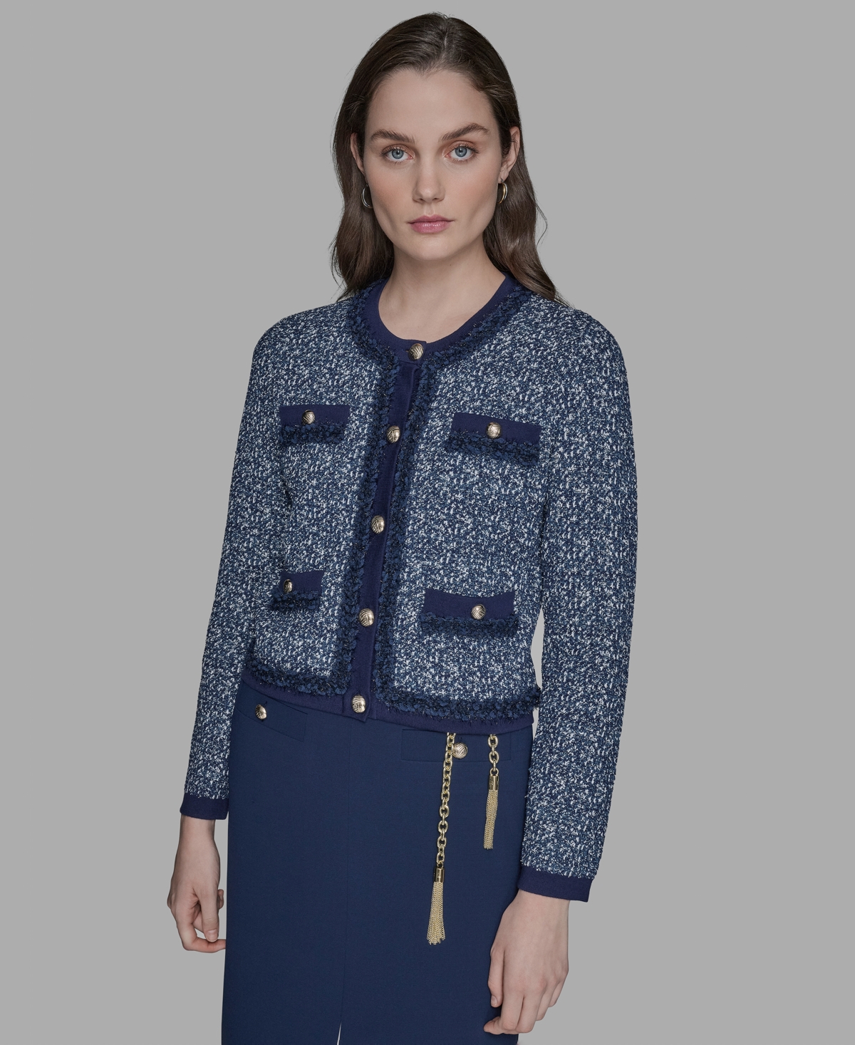 Click here for Karl Lagerfeld Paris Petite Button-Front Cardigan... prices