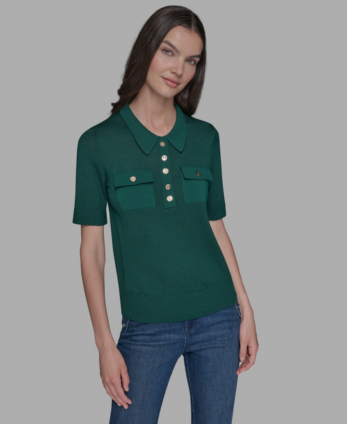 Click here for Karl Lagerfeld Paris Petite Point Collar Short-Sle... prices