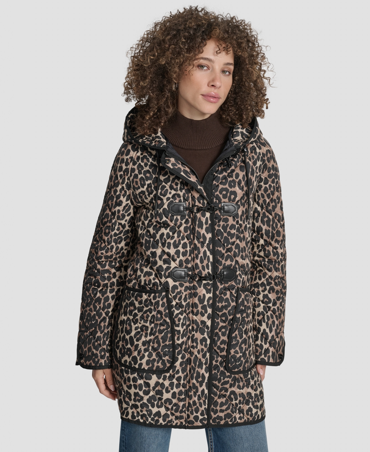 Click here for Dkny Womens Hooded Toggle Quilted Coat - Leopard prices