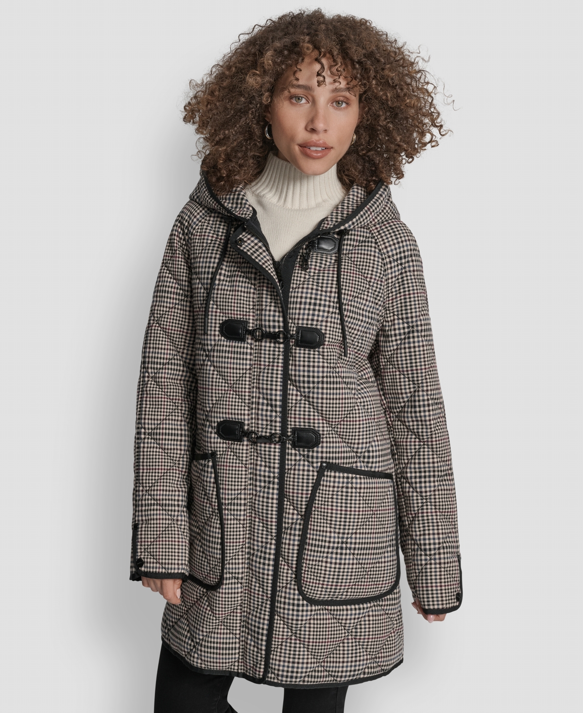 Click here for Dkny Womens Hooded Toggle Quilted Coat - Plaid prices