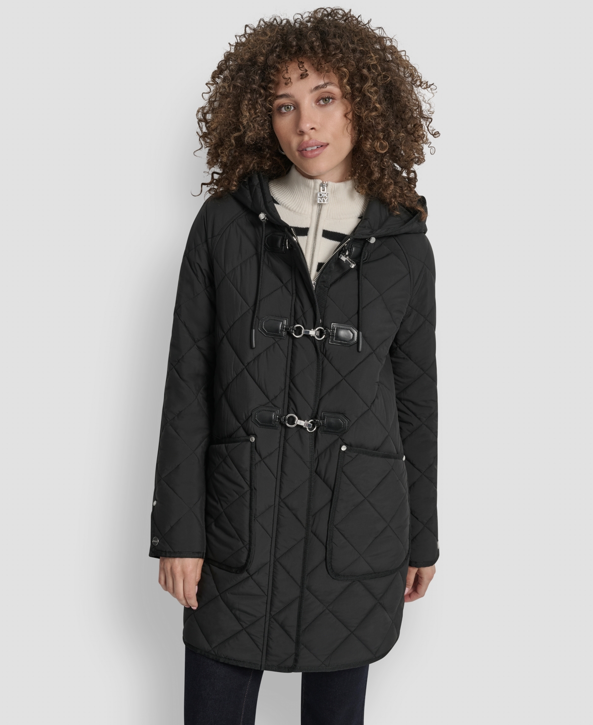 Click here for Dkny Womens Hooded Toggle Quilted Coat - Black prices