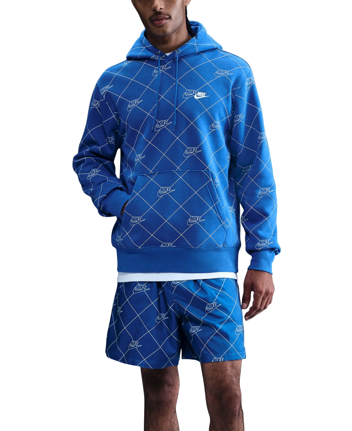 Nike Mens Sportswear Club Fleece Pullover Printed Hoodie - Game Royal/White