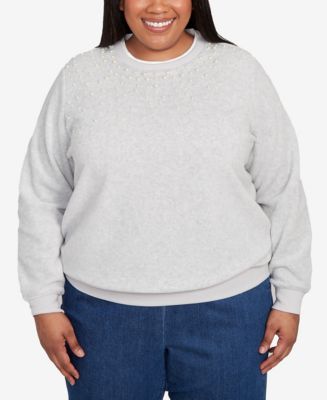Alfred Dunner Plus Size Classic Embellished Neckline Anti-Pill Sweater ...