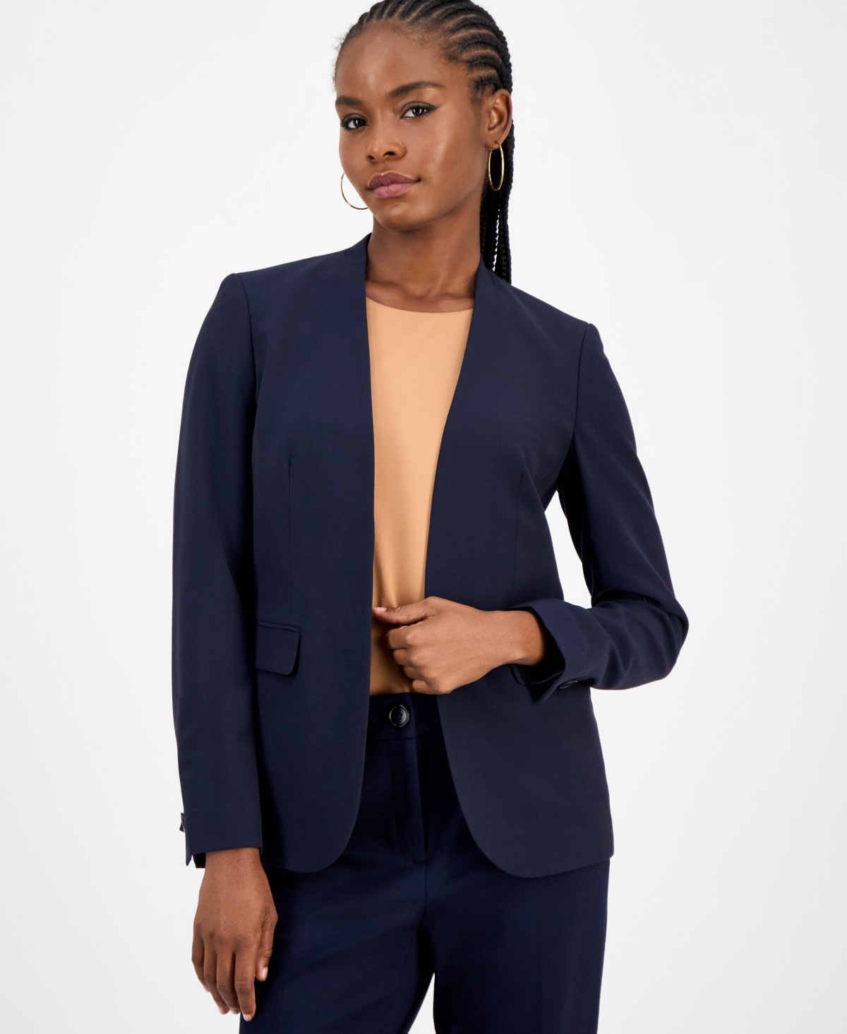 Click here for Bar Iii Womens Collarless Open-Front Bi-Stretch Bl... prices