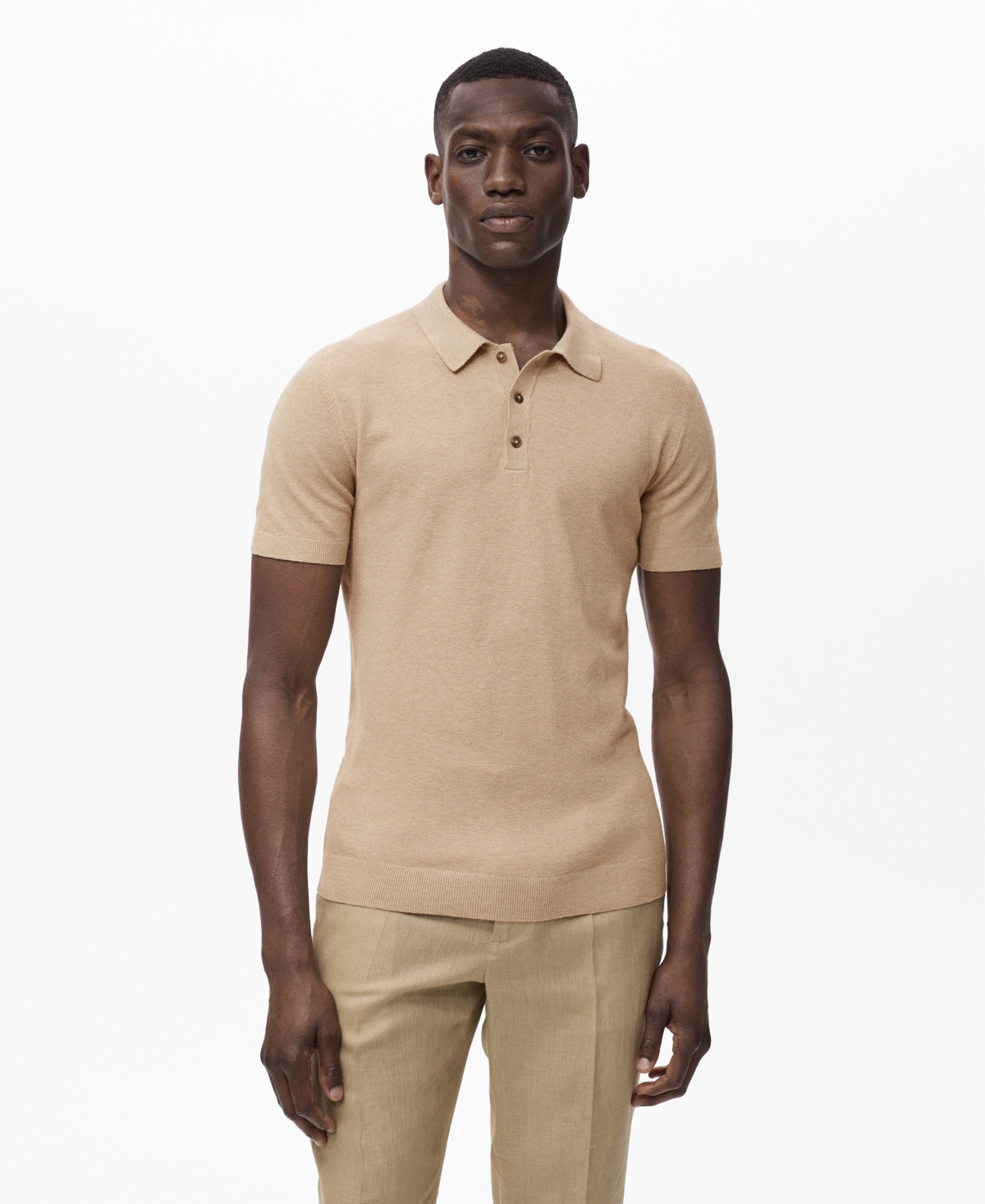 Click here for Mango Mens Fine-Knit Cotton Polo Shirt - Beige prices