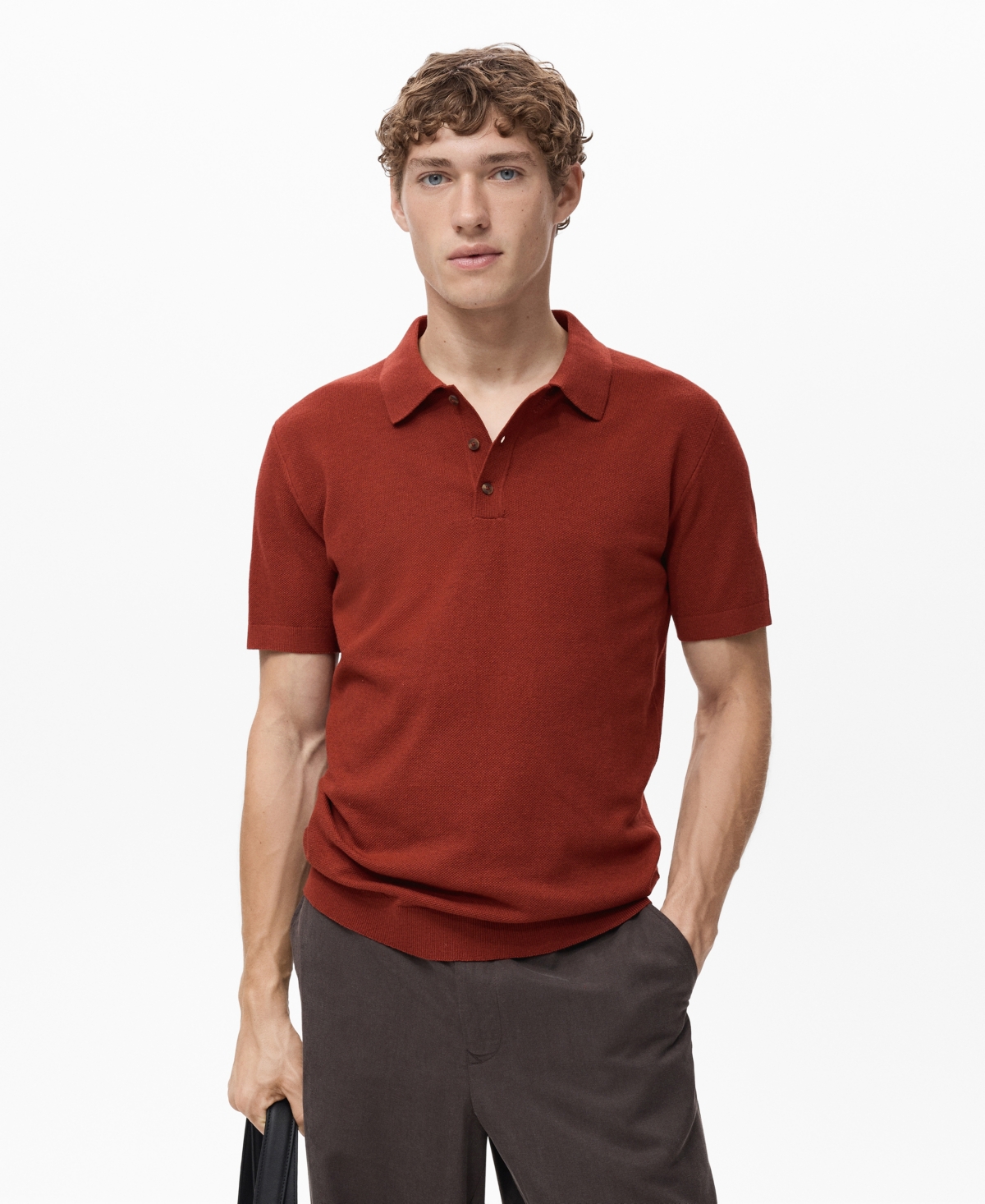 Click here for Mango Mens Fine-Knit Cotton Polo Shirt - Burnt Ora... prices