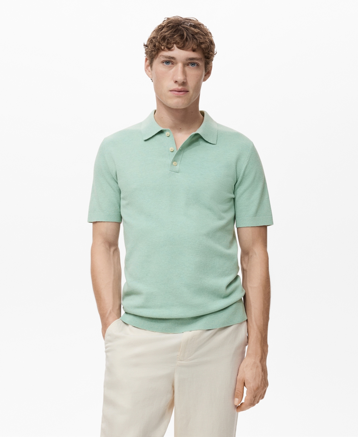 Click here for Mango Mens Fine-Knit Cotton Polo Shirt - Turquoise prices