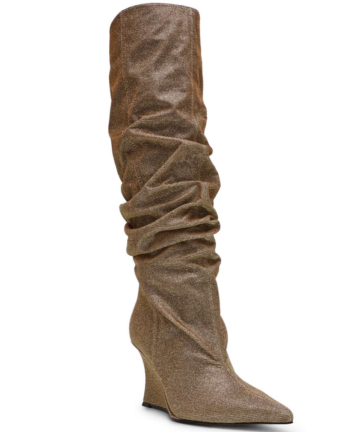 Steve Madden Womens Distortion Knee-High Slouch Wedge Boots - Gold Glitter