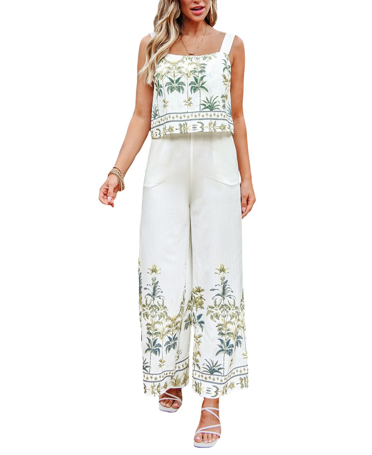 Click here for Cupshe Womens Tropical Print Wide Leg Jumpsuit prices
