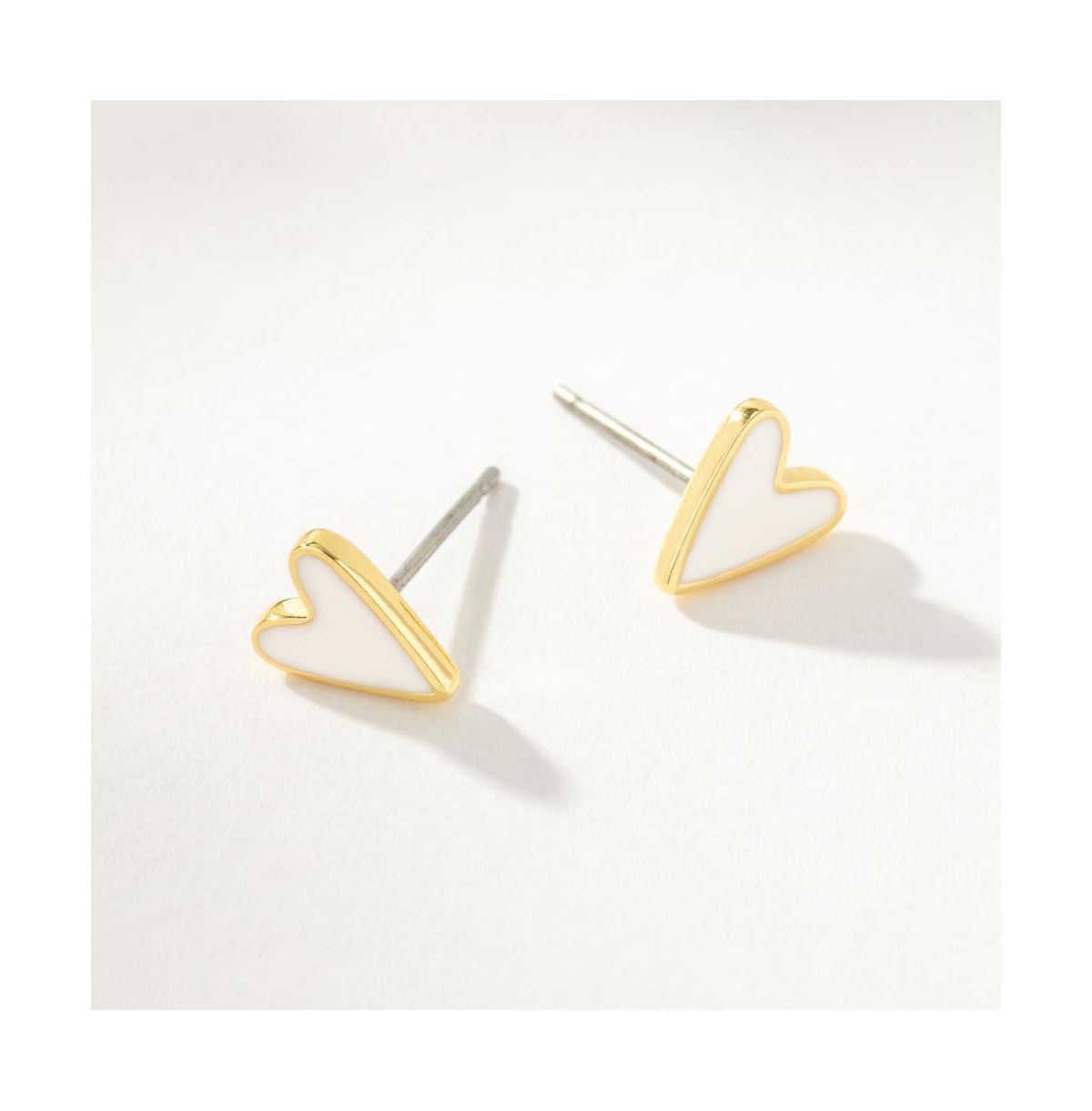 Click here for 14K Gold-Plated  Enamel White Heart Stud Earrings... prices