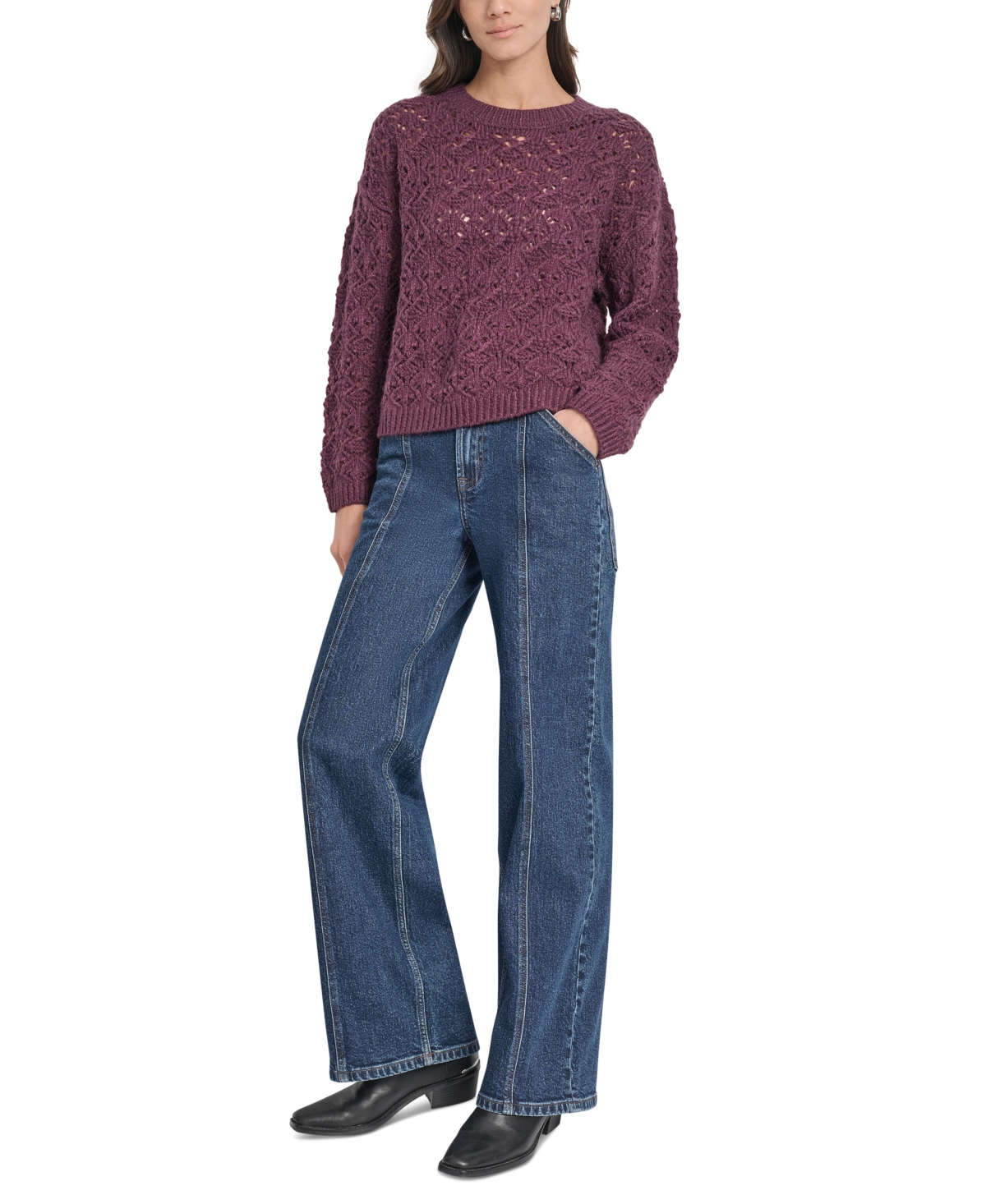 Click here for Dkny Jeans Petite Pointelle Crewneck Sweater - Blo... prices