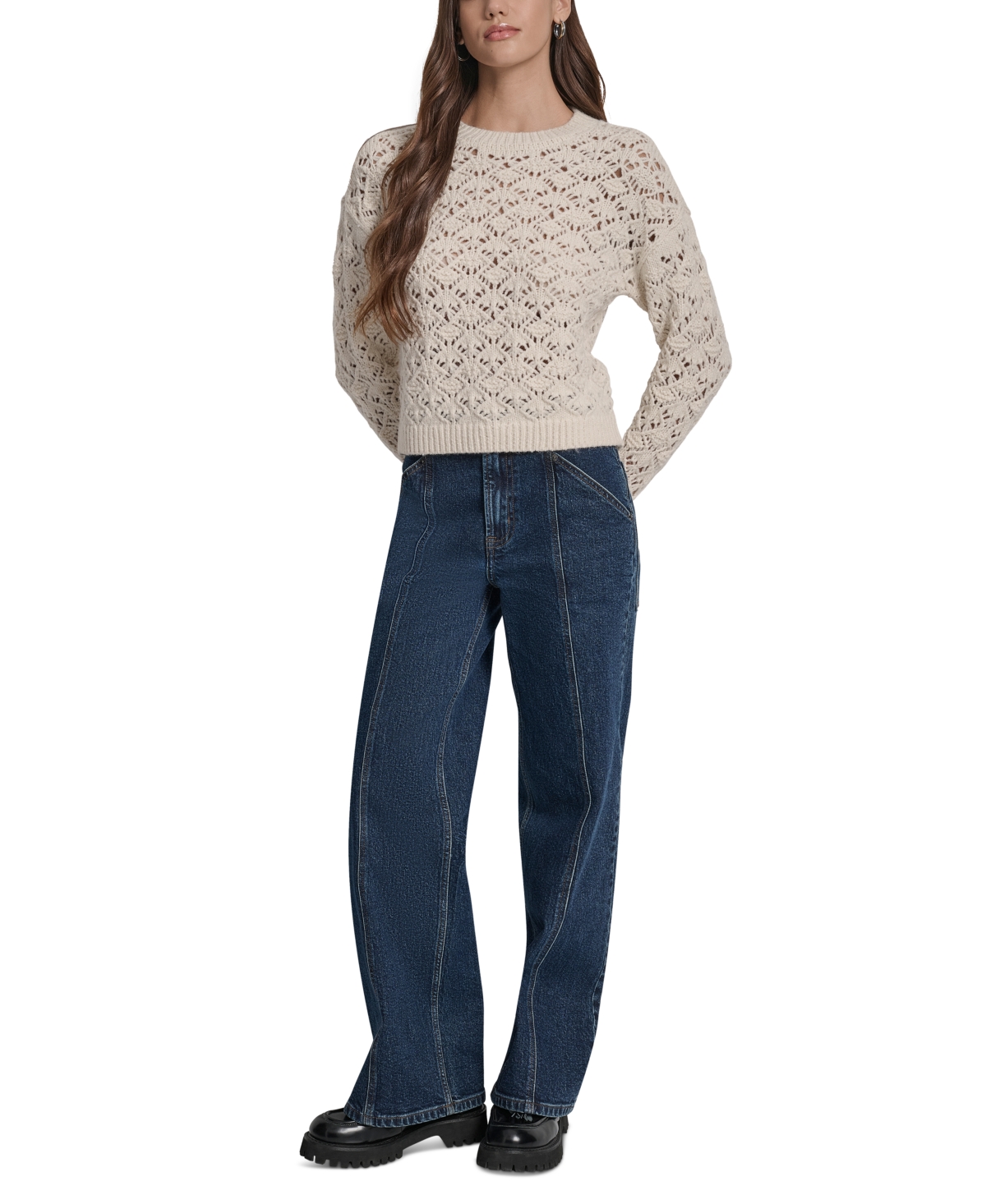 Click here for Dkny Jeans Petite Pointelle Crewneck Sweater - Syr... prices
