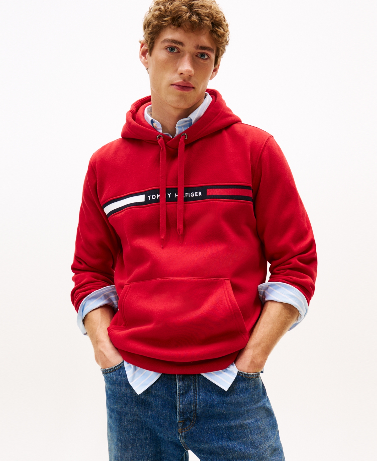 Click here for Tommy Hilfiger Mens Chest Logo Hoodie - Medium Red prices