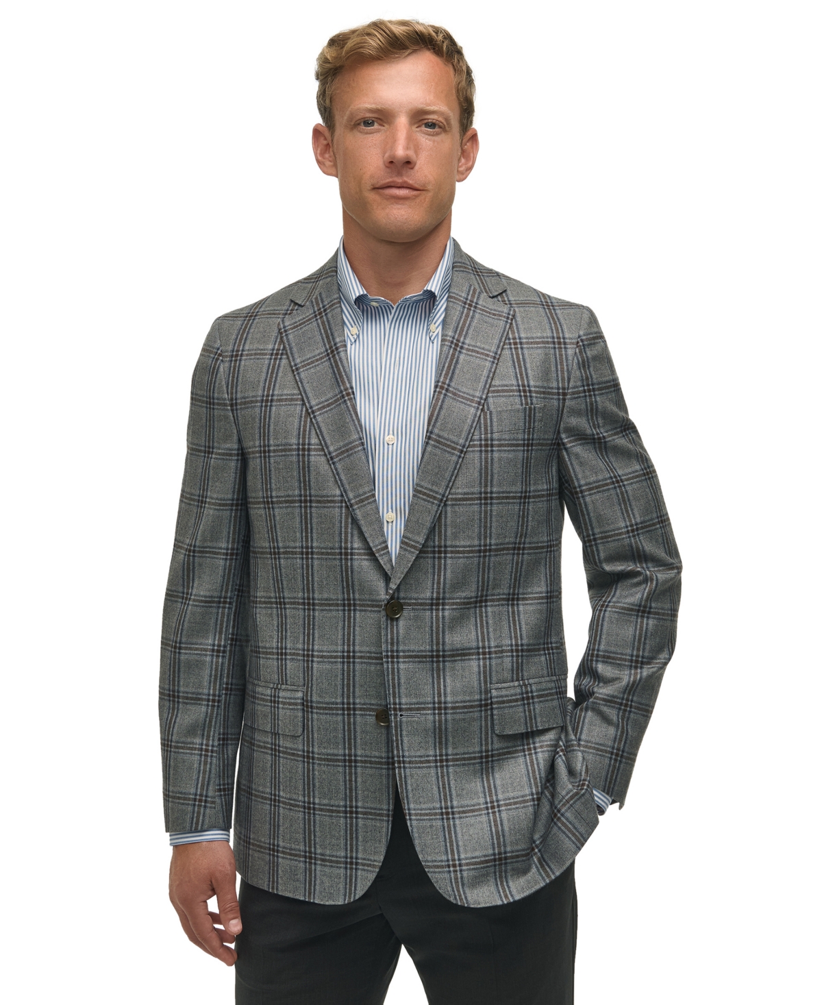 Click here for Brooks Brothers Mens Classic-Fit Wool-Blend Plaid... prices