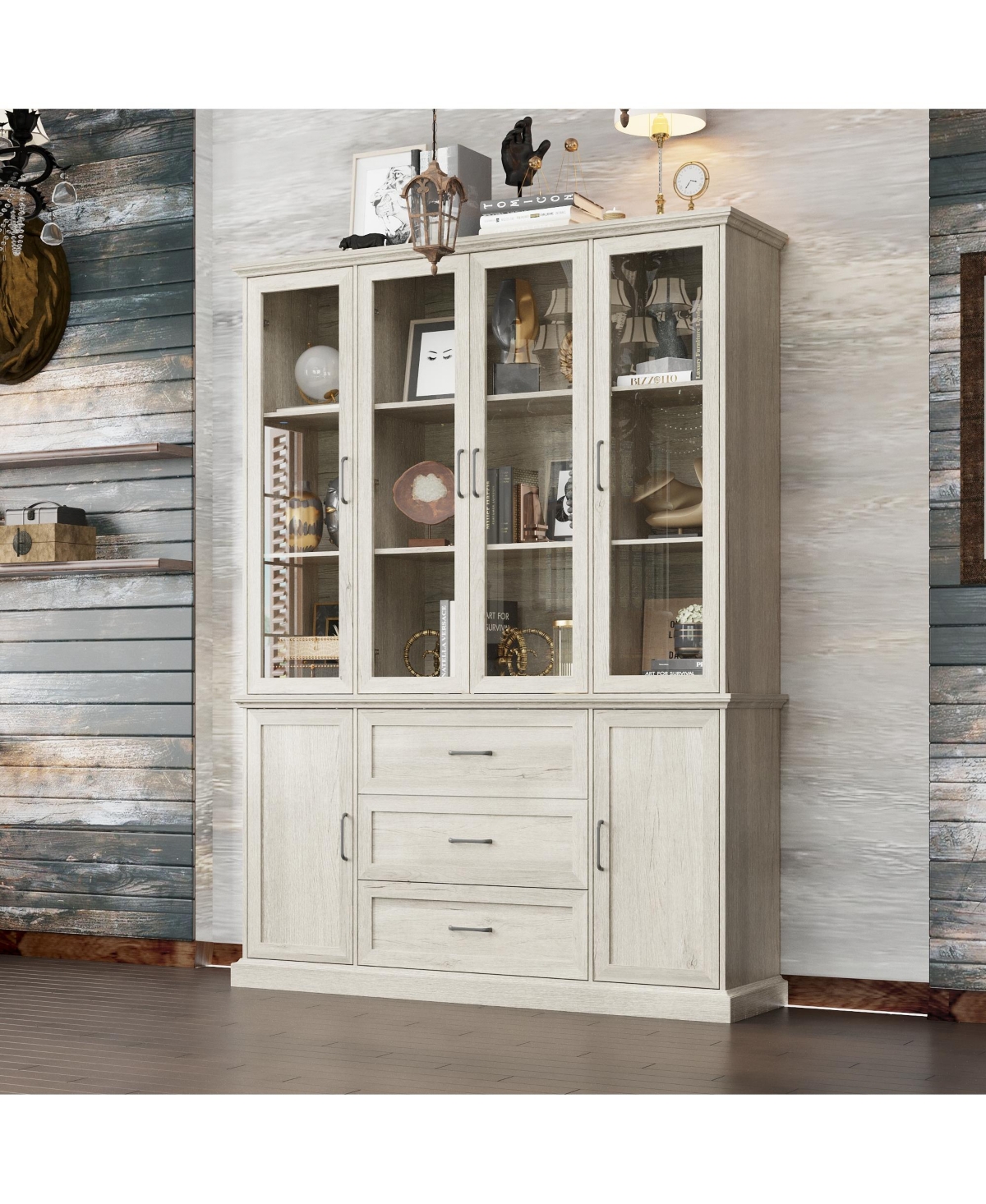 Click here for Homsee Modern gray white wood grain glass 6-door 3... prices