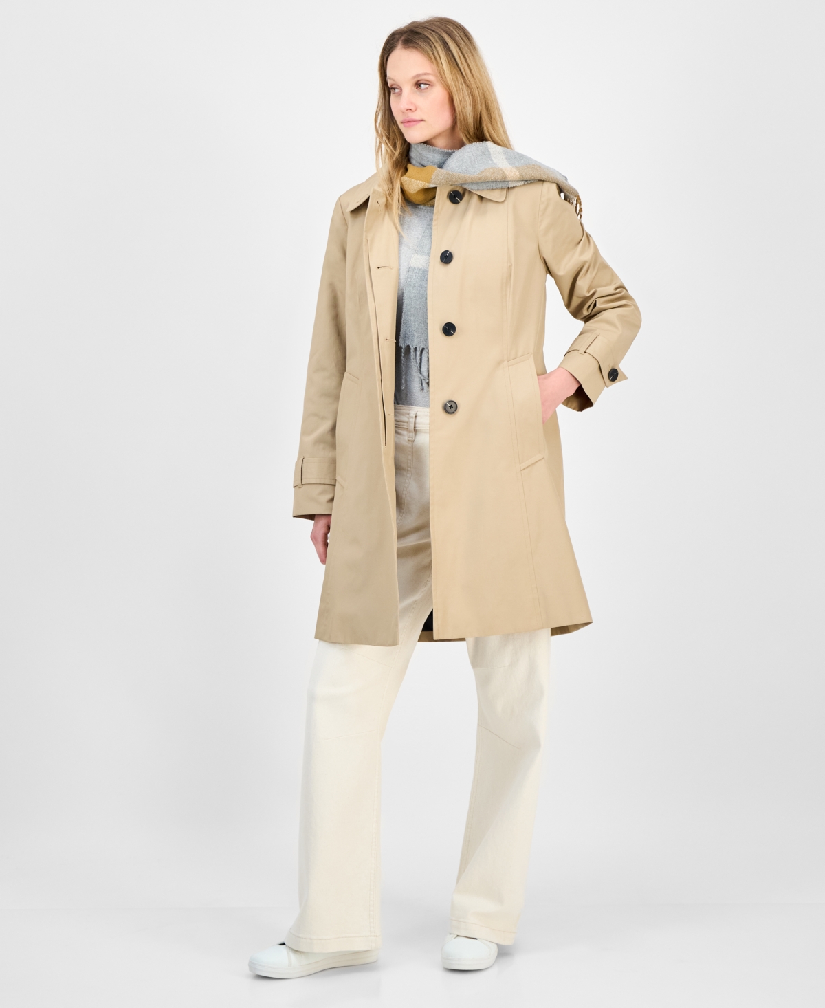 Click here for London Fog Womens Hooded Scarf Trench Coat - Stone prices