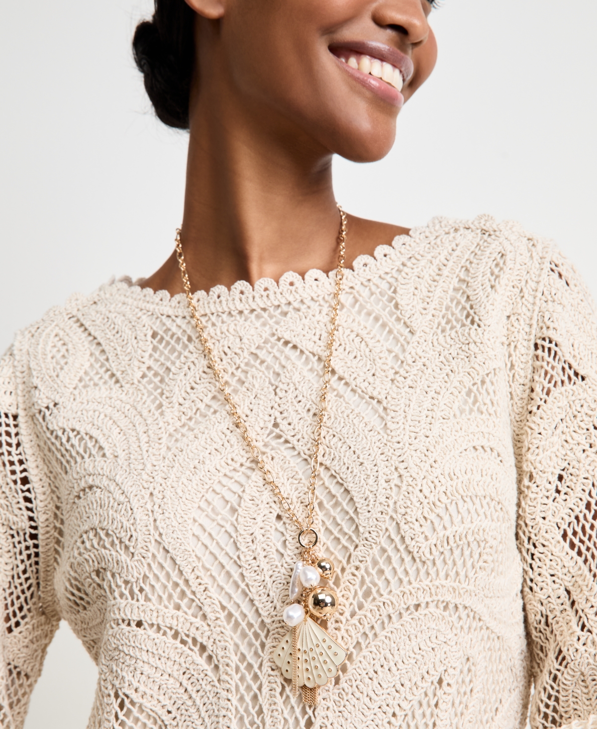 Click here for Gold-Tone Imitation Shell & Pearl Charm Long Neckl... prices