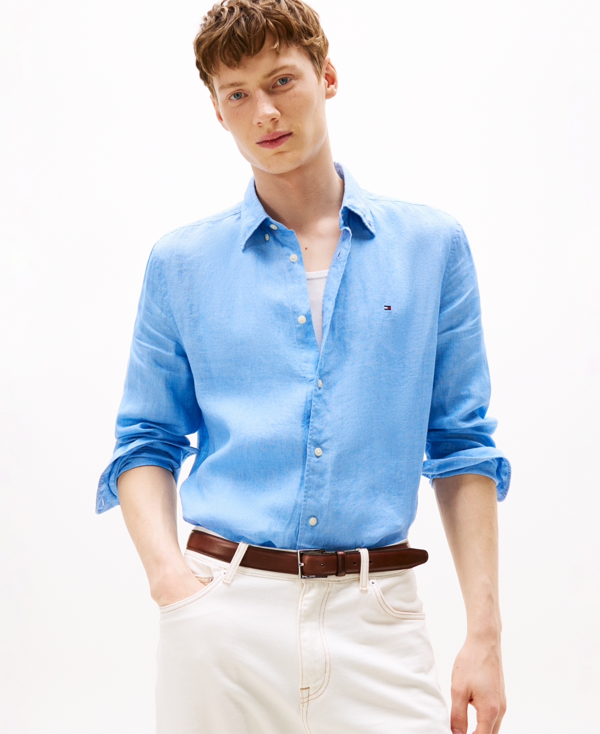 Click here for Tommy Hilfiger Mens Pigment-Dyed Linen Button-Down... prices