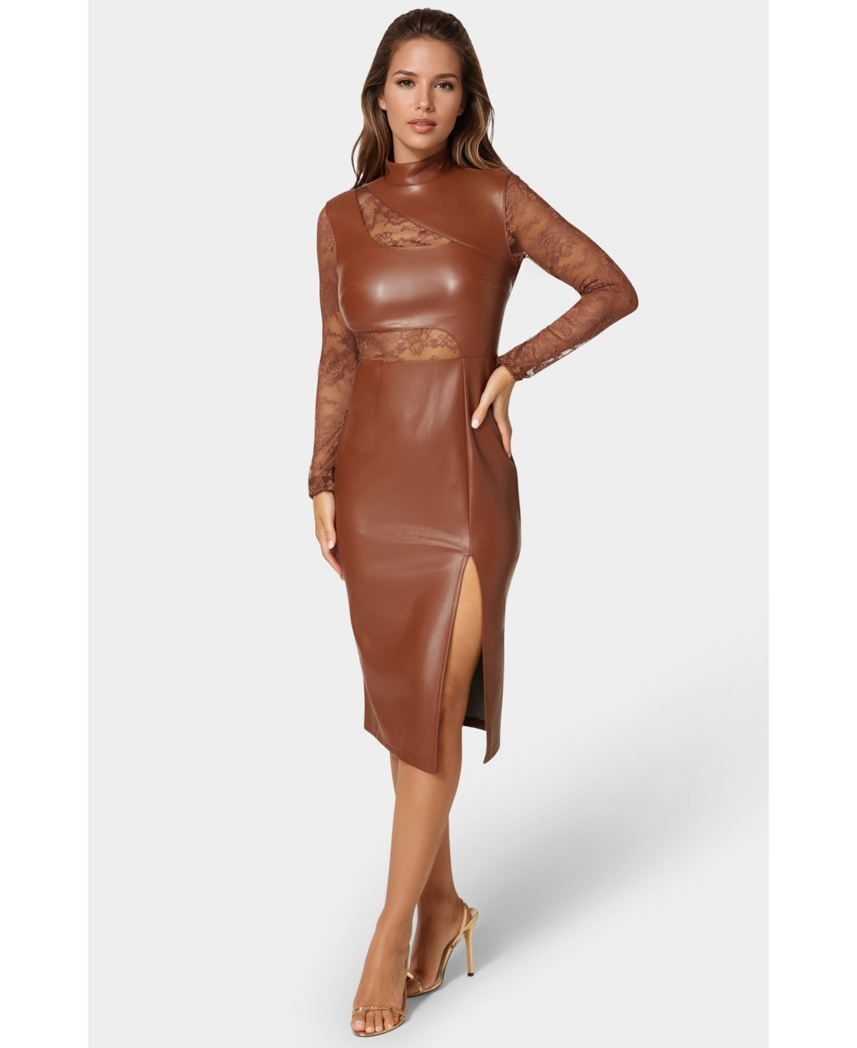 Click here for Bebe Womens Faux Leather Lace Illusion Midi Dress... prices