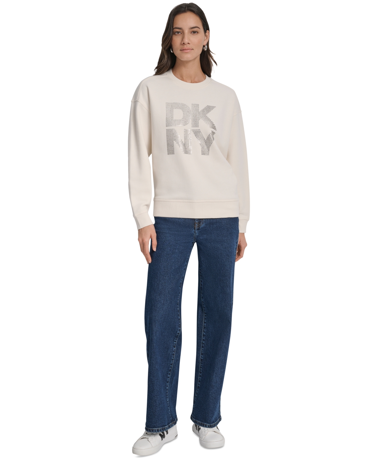 Click here for Dkny Jeans Womens Rhinestone Logo Cotton Crewneck... prices