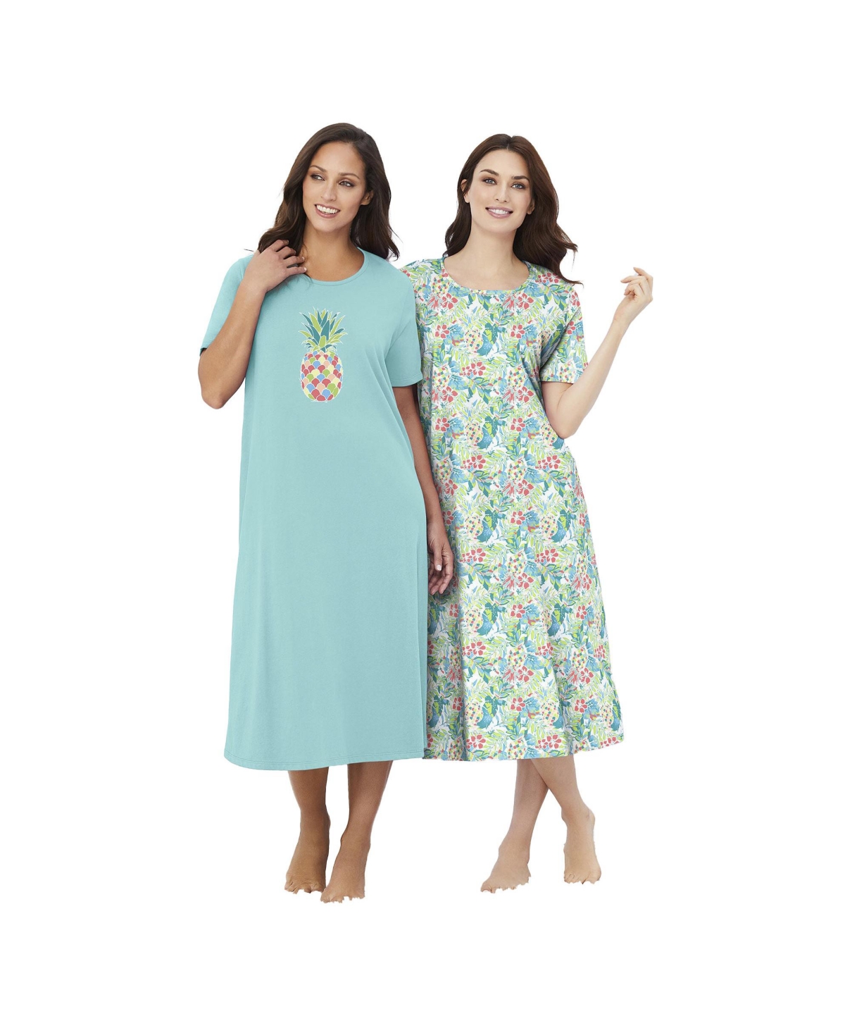 Click here for Dreams & Co. Womens 2-Pack Long Sleepshirts - Aqua... prices