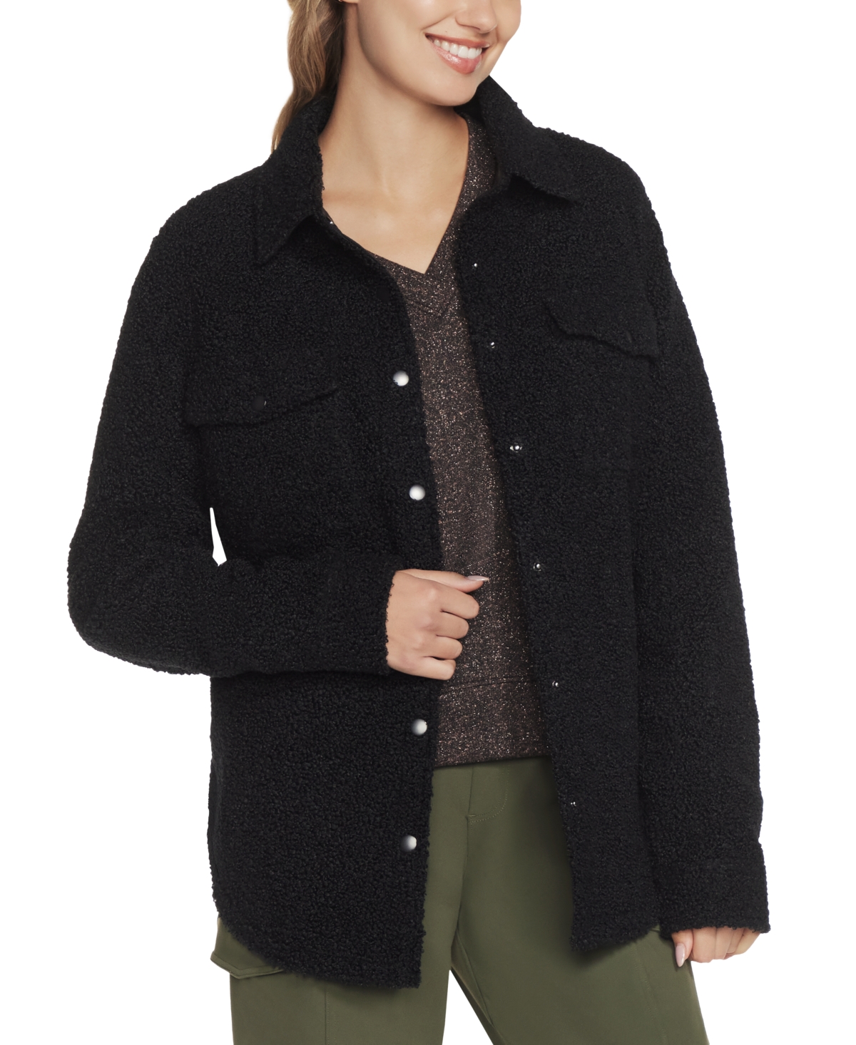 Click here for Skechers Womens GoWalk Sherpa Shacket - Black prices