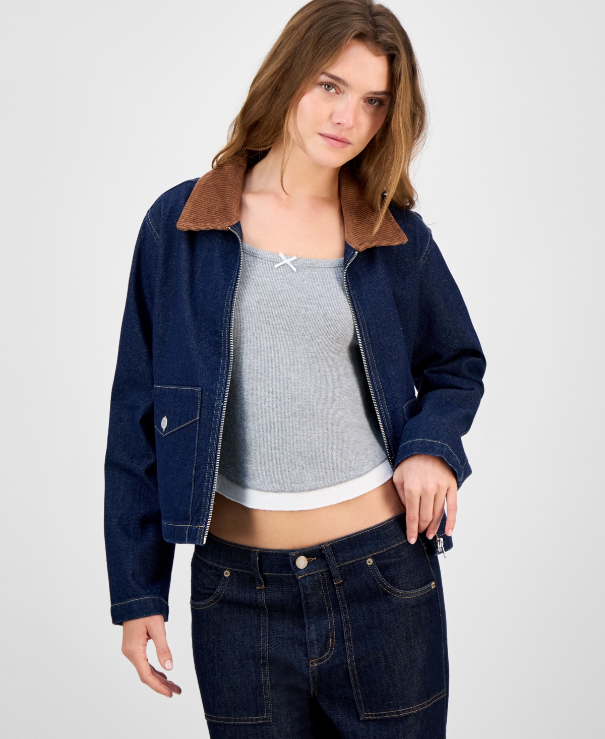 Click here for Madden Girl Juniors Rinse Denim Barn Jacket - Rins... prices