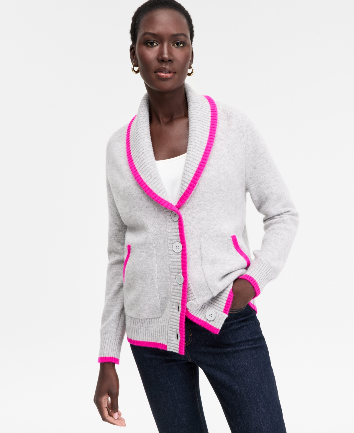 Click here for Charter Club Womens 100 Cashmere Tipped Shawl-Coll... prices